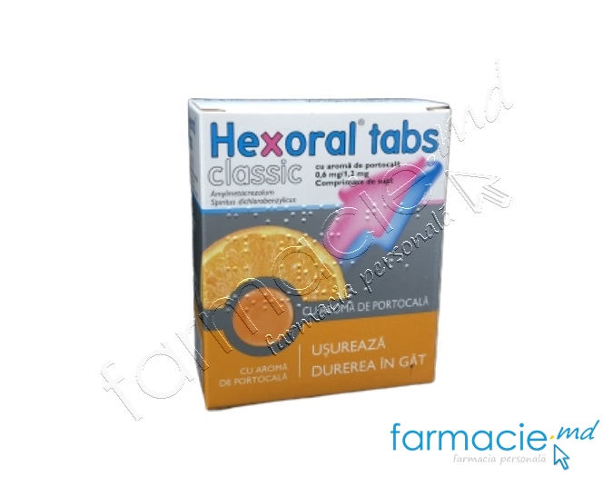 Hexoral Tabs Classic cu aroma de portocala comp. de supt 1,2 mg + 0,6 ...