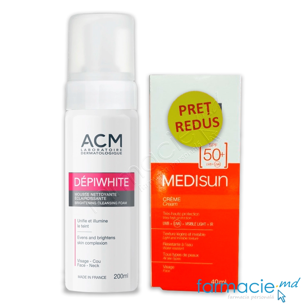 Depiwhite Spuma curatat 200ml+Medisun SPF50 Crema 40ml PRET REDUS