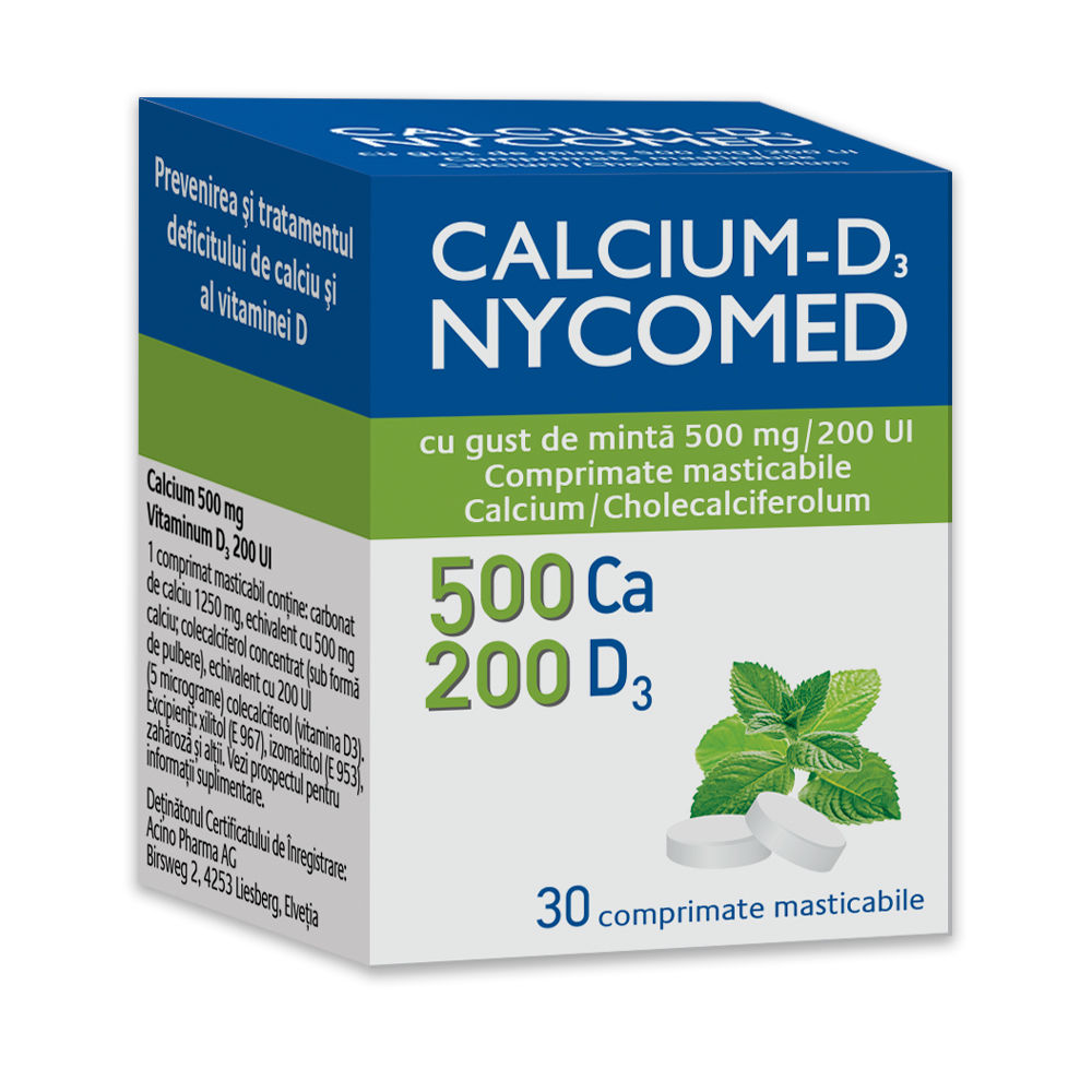 Calcium-D3 Nycomed comp.masticab.500mg/200UI N30(menta) Acino